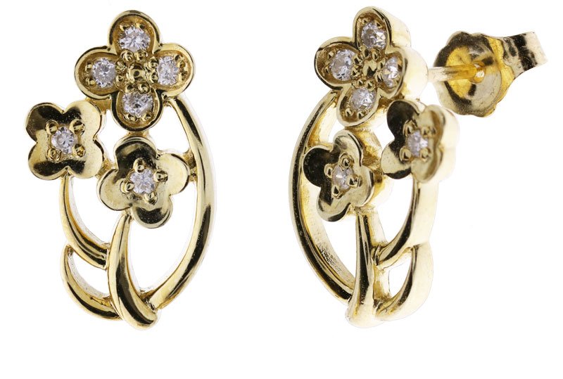 Lyngblomst Guld Ørestikker m/0.15ct Brillanter - Borup Design ...